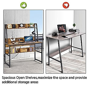 Yaheetech 47 in Modern Computer Desk with Power Outlets and 2 USB Ports, Home Office Study Writing Desk with Hutch and Bookshelf, Large Workstation Gaming Table with Charging Station, Rustic Brown