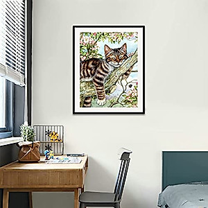 QUITEDEW Diamond Painting Cat Kit,Flower Diamond Art Kits for Adults,Tree Paint with Diamonds Round for Gift,Wall Decor(12x16)