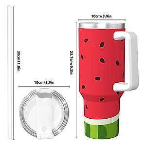 deaokluy 40 OZ Watermelon Ice Bully Cup with Handle and Straw, Double Wall Stainless Steel Tumbler Travel Coffee Cup with Lid, Summer Insulation and Cooling Cup for Christmas Birthday Present