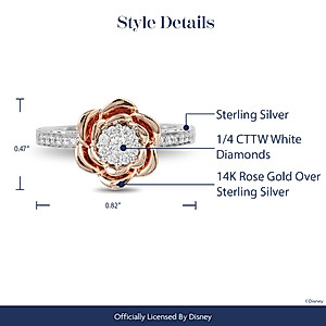 Enchanted Disney Fine Jewelry 14K Rose Gold Over Sterling Silver 1/4 Cttw Belle Rose Composite Ring, Size 7
