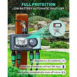 RAINPOINT Sprinkler Timer 4 Zone Water Timer, 4 Outlets Hose Timers for Watering with Rain Delay/Manual/Automatic Timed Irrigation Controller System, Programmable Digital Faucet Timer for Lawn Pool