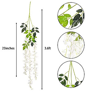 CEWOR 14pcs Wisteria Hanging Flowers 3.6ft Artificial Wisteria Vines Fake Hanging Garland Silk Flowers for Wedding Garden Outdoor Party Home Wall Decoration (White)