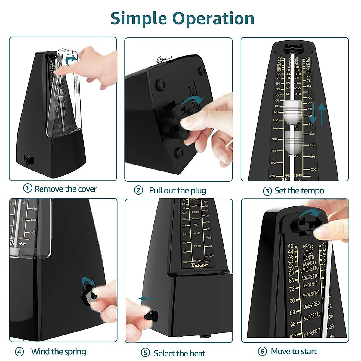 Ueteto Mechanical Metronome Black/Loud Sound Piano Drum Violin Guitar