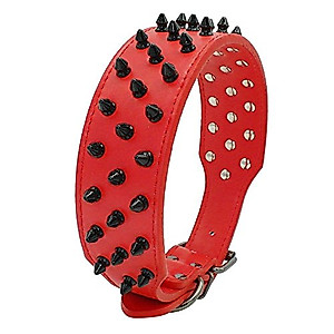 Benala 2" Black Leather Dog Collars Cool Spiked Studded Pet Dog Collar for Medium Large Dogs Pitbulls Mastiff Bully