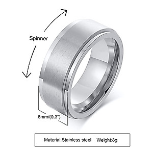 Inspirational One Day At A Time Sobriety Gifts for Women Men Stainless Steel Sober Recovery Anxiety Spinner Bands Ring Necklace Chain Alcoholics Addiction Recovering Jewelry Gift,Size 8,Silver