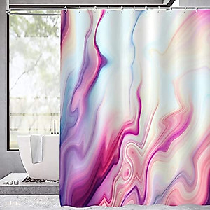 DDQQ 4Pcs Marble Shower Curtain Sets with Rugs Purple Bathroom Sets Marble Decor Bathroom Curtains Shower Set Toilet Lid Cover and Bath Mat, Marble Shower Curtain with 12 Hooks
