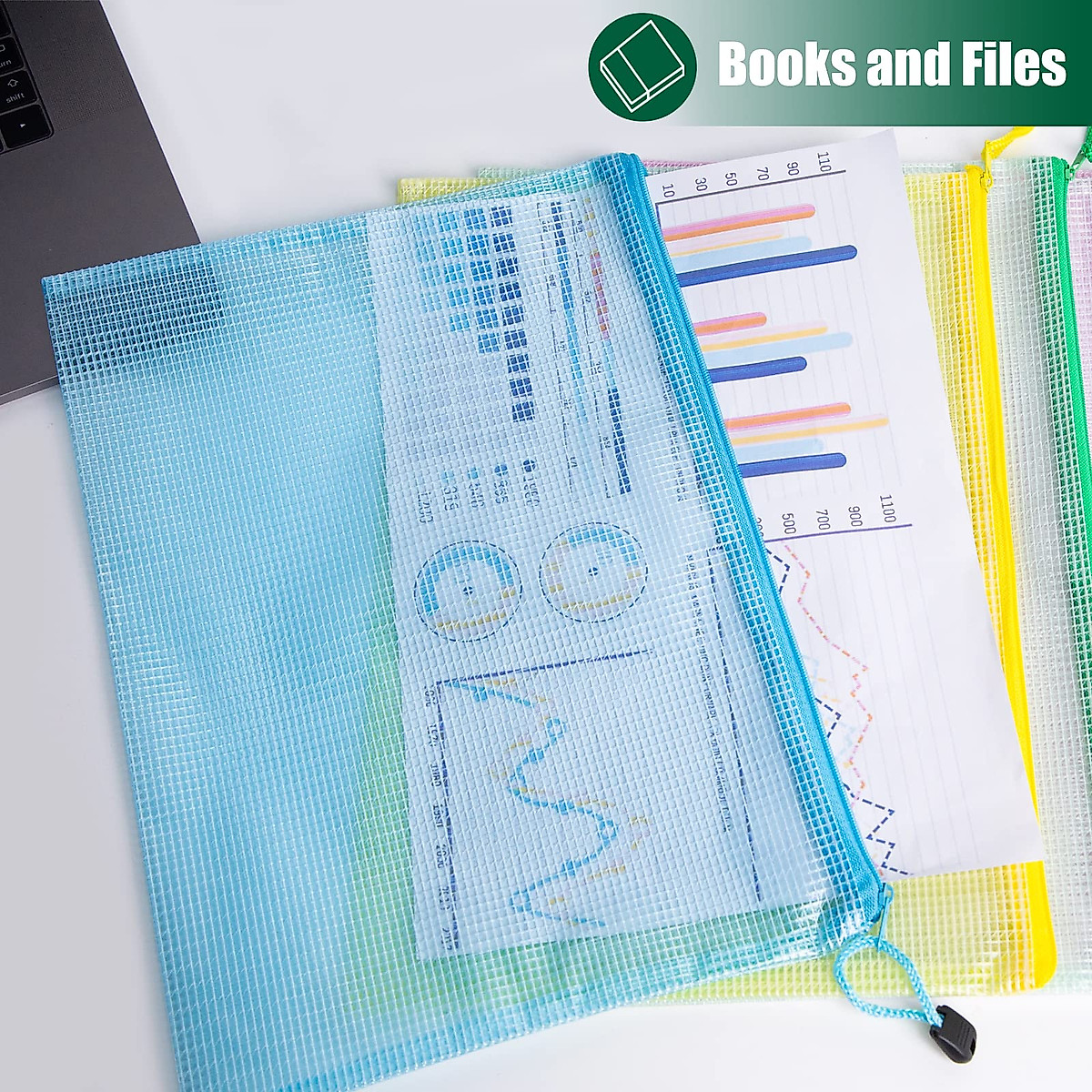 Koogel 12PCS Mesh Zipper Pouches, A4 Size Zipper Pouch for Organizing, Waterproof Zipper Bags Small Zipper Pouch for School Supplies, Office Supplies, Travel Storage