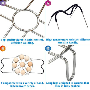 Steamer Cooling Rack Trivet Accessory Set, Include 9-holes Egg Steamer Cooking Rack with Heat Resistant Silicon Handles & Compatible for 6, 8 Quart Pressure Cooker Trivet, Instant Pot Accessories