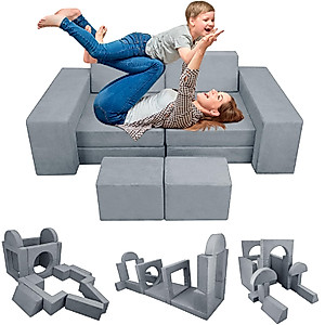 LEBENGURU Kids Play Couch, 16PCS Modular Toddler Foam Sofa for Playroom Bedroom, Child Sectional Sofa Furniture for Teens, Couch Gift for Imaginative Boys and Girls