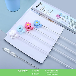 Kynup Straw(4Pack), Straw Topper Cover(4Pack) for Stanely 40 oz Tumbler, Reusable Straw Tritan Material, Straw Cover Cap Silicone Material with Cleaning Brush