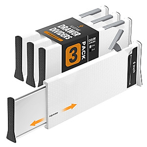 RAPTUROUS Deep Drawer Divider 3 Pack, [6 Inch Tall, 13-22"] Long Expandable, Adjustable Drawer Dividers for Clothing, Clothes, Dresser, Kitchen, Strong & Sturdy Hold, Soft Foam Edges（White）