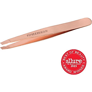 Tweezerman Stainless Steel Slant Tweezer - Eyebrow Tweezers for Women and Men (Rose Gold)