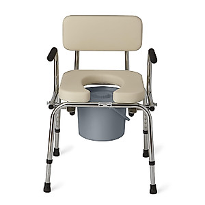 Medline Drop Arm Commode with Padded Seat and Backrest, Durable Toilet Chair for Adults and Seniors, Removable Pail, Splash Guard, Drop Down Arms for Easy Transfer, 350 lb. Weight Capacity, Tan