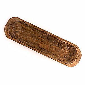 20" Wooden Dough Bowls - Wood Bowl Decor - Rustic Home Decoration Centerpiece - Long Decorative Wood Bread Baguette Tray - Handmade & Imported from Mexico - Medium (Natural Brown)