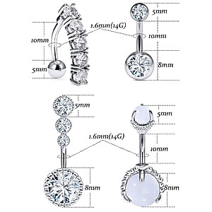Vsnnsns 14G Belly Button Rings Stainless Steel CZ Skull Piercing Jewelry Belly Bars Curved Navel Ring Barbell Body Jewelry Piercing for Women Men Silver 10MM