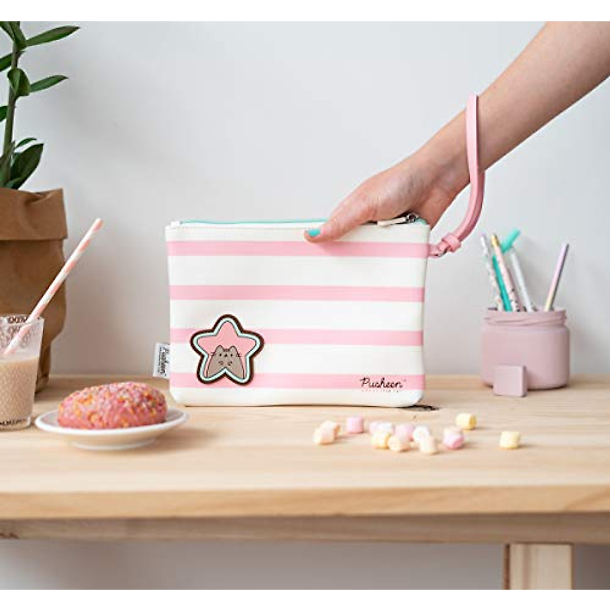 Official Pusheen Bag - Kawaii Accessories - Hand Purse, Wristlet, Stationery Bag, Storage Pouch, Pen Holder, Pen Organzer