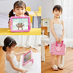 PZOZ iPad Kids Case Compatible for Apple iPad Air 1/2 / 6th Generation 2018 / 5th Gen 2017 9.7 inch, EVA Shockproof Rotate Handle Folding Stand Heavy Duty Protective Cute Cover for Boys Girls (Pink)