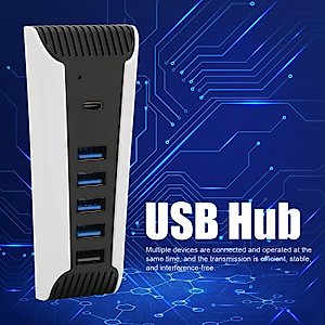 5 in 1 USB Hub High‑Speed Expansion Adapter with USB3.0 Type‑C Ports for Console,with Stable ,1 x USB + 1 x Type‑C (Male) to 5 x USB + 1 x Type‑C (Female)