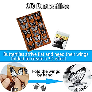 Ewong 3D Butterfly Wall Decor - 66Pcs Black Butterfly Decoration Party Cake Decorations - Removable Waterproof Butterfly Wall Decal Birthday Home Room Decor Bathroom Bedroom Sticker & Murals