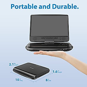 Megatek 12.5" Portable DVD Player with 10.5" HD Swivel Screen, Upgraded 6-Hour Rechargeable Battery, Play CD/DVD/USB/SD Card, Car Headrest Mount, AC Power Adapter, Car Charger, Remote Control
