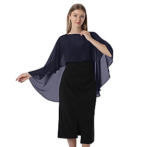 Hotshawl Capelets for women Chiffon Cape Shawls and Wraps for Evening Dress Wedding Capes Cover Up (Navy)