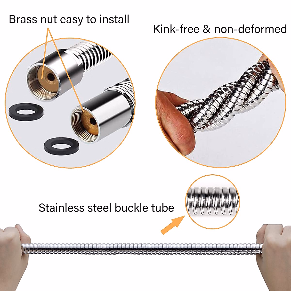 KOLLNIUN 38" Commercial Pre Rinse Hose Stainless Steel Flexible for Commercial Kitchen Sink Restaurant Industrial Dishwasher Faucet Pre-Rinse Sprayer Hose Replacement Part (96CM/38inch)