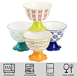 Lawei 4 Pack Ceramic Dessert Bowl Cups, 10 Oz Vintage Tulip Sundae Cups, Reusable Footed Dessert Bowls for Sundaes, Milkshakes, Parfaits, Ice Cream, Fruit, Snack, Cocktail, Party