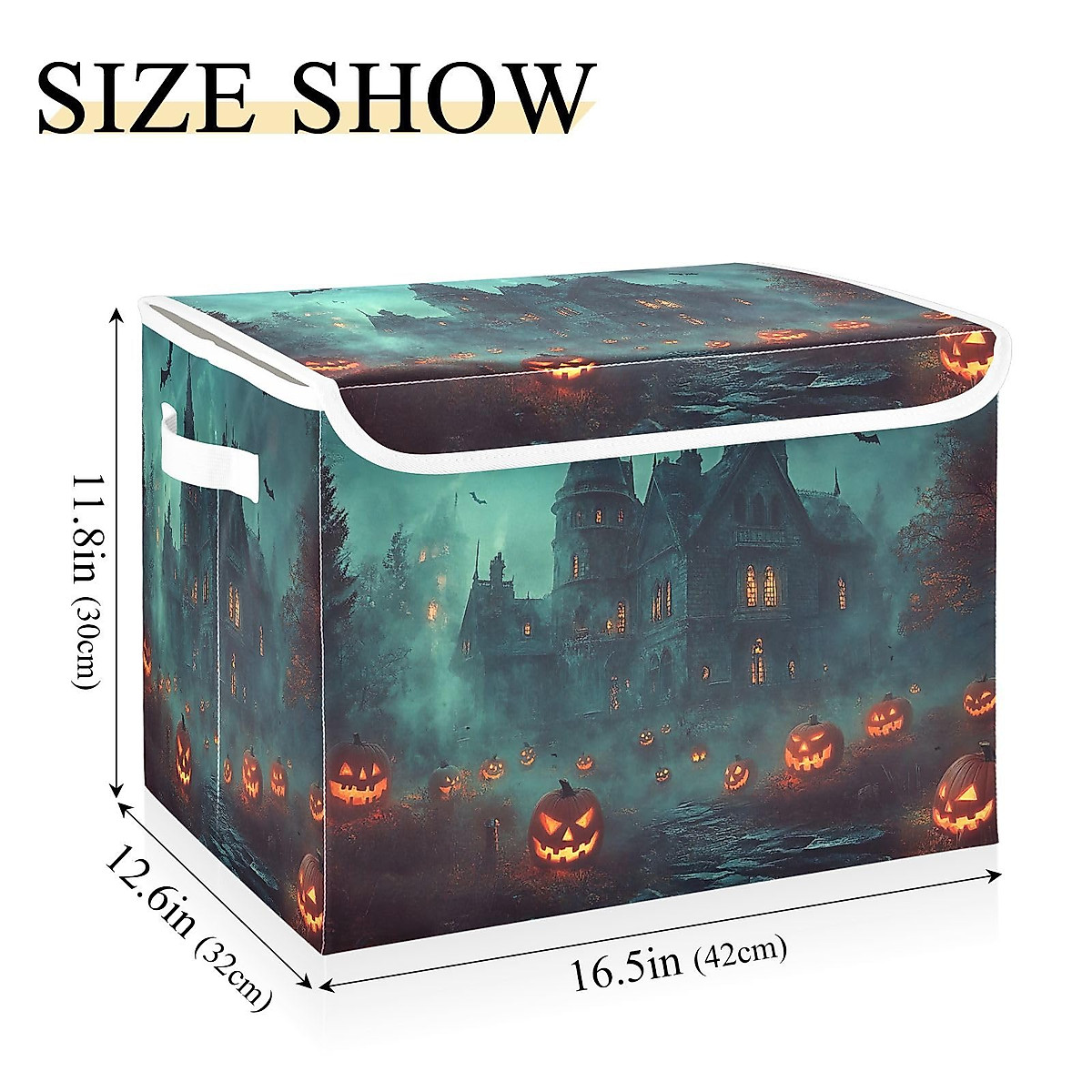 BOESI Castle and Halloween Pumpkin Pattern Foldable Storage Baskets Fabric Boxes with Handle Organizers with Flip-Top Lids Storage Bins for Home Bedroom Office