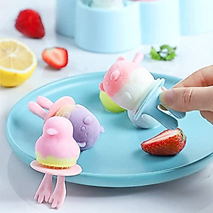 Mini Ice Pop Molds BPA Free, Silicone Reusable Small Popsicle Molds with Sticks, DIY Ice Cream Makers [Cavity of 6], Funny Animal Shape Cute Yogurt Tubes