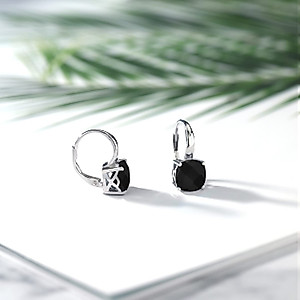 Gem Stone King 925 Sterling Silver Black Onyx Earrings For Women (4.22 Cttw, Gemstone Birthstone, Cushion Checkerboard Cut 8MM)