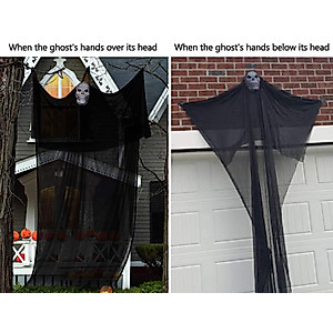 Moon Boat 13.94ft Halloween Ghost Hanging Activated Decorations with LED Light-up Purple Eyes&Voice, Scary Creepy Indoor Outdoor Decor(Batteries Not Included)