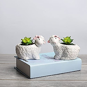YONGYAN Cute Sheep Flower Pot Statue Decoration Ceramics Garden Planters Containers Pot Bookshelf Office Desktop Decor