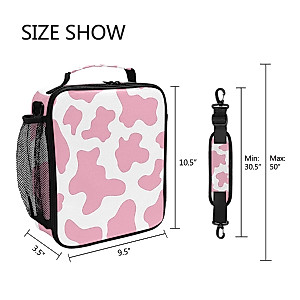 Pink Cow Print Camo Camoflage Lunchbox for Boys Girls,Insulated Lunch Tote Bag with Adjustable Strap,Leakproof and Durable Lunch Cooler for Work Office