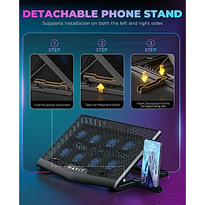 HAVIT Laptop Cooling Pad with 8 Cooling Fans, Laptop Cooler 6 Adjustable Heights for 12-15.6 Inch Laptops, Gaming Laptop Cooling Stand with a Phone Stand Two USB Ports