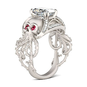 Jeulia 3 Carat Octopus Eternity Ring 925 Sterling Silver Radiant Cut Engagement Ring Cubic Zirconia Wedding Band Rings Promise Anniversary Romantic Jewerly Gift (Silver, 5.5)