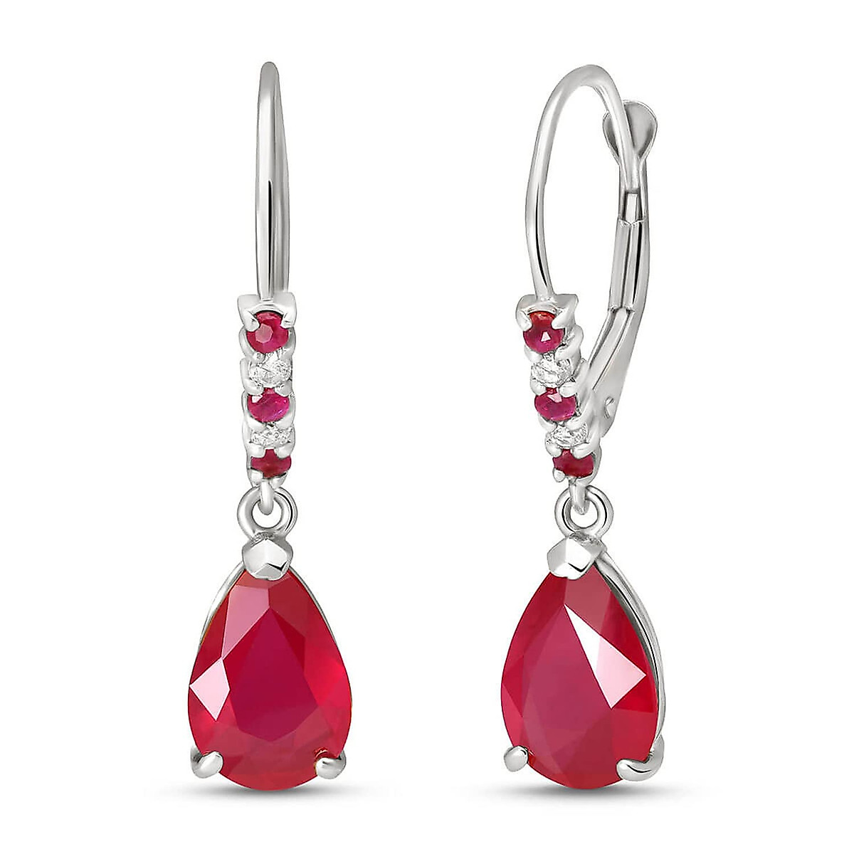 14K Solid Gold Ruby & Diamond Leverback Drop Earrings 3.18 CTW