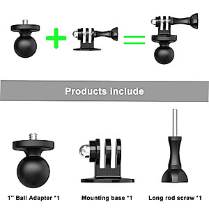 1" Ball Mount Adapter for Insta360 One X2, X, One R, RS, GO 2, GoPro Hero, Compatible with RAM Ball Head Mounts B Size Double Socket Arm