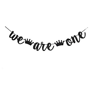 We are One Black Color Banner for Baby Twins' First Birthday Party Sign Decorations, Twins' 1st Birthday Party Supplies