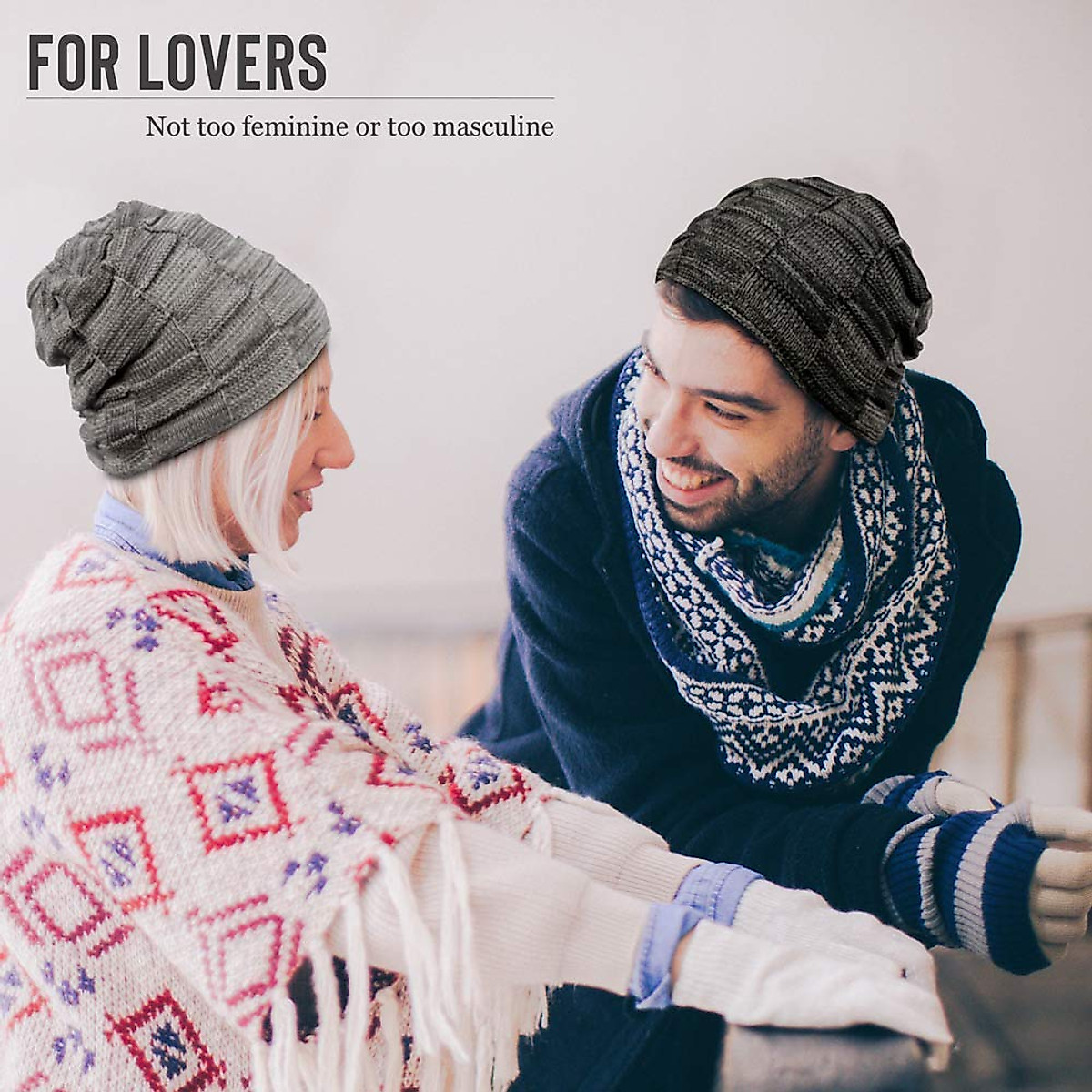 Vgogfly Slouchy Beanie for Men Winter Hats for Guys Cool Beanies Mens Lined Knit Warm Thick Skully Stocking Binie Hat Black/Dark Grey