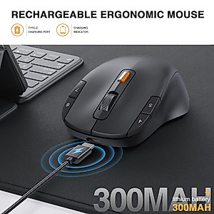 Wireless Macro Mouse, ProtoArc EM12 2.4G Ergonomic Mouse with 8 Programmable Buttons, Type-C Rechargeable Mouse, 2400 DPI, Symmetrical Computer Mouse for Laptop PC Mac, for Right & Left Hand Black