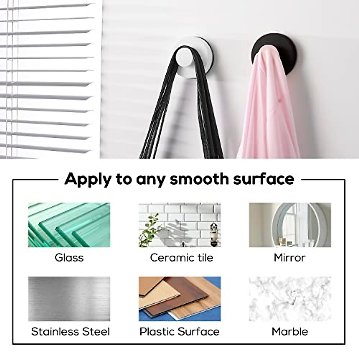 ABTIABGY Suction Cup Hooks for Shower, Bathroom, Kitchen, Glass Door, Mirror, Suction Hook Holder for Hanging up to 12 lbs Glass Shower Door Hook Waterproof & Rustproof Black (4-Pack)