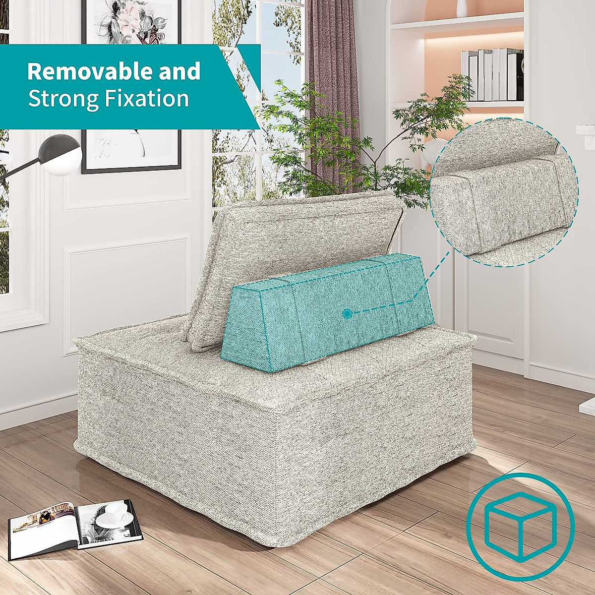 BALUS Sectional Sofa Couch, Modern Floor Sofa Couch with Soft Fabric, Armless Design for Living Room, Bedroom, Free Combination,6 PCS Beige