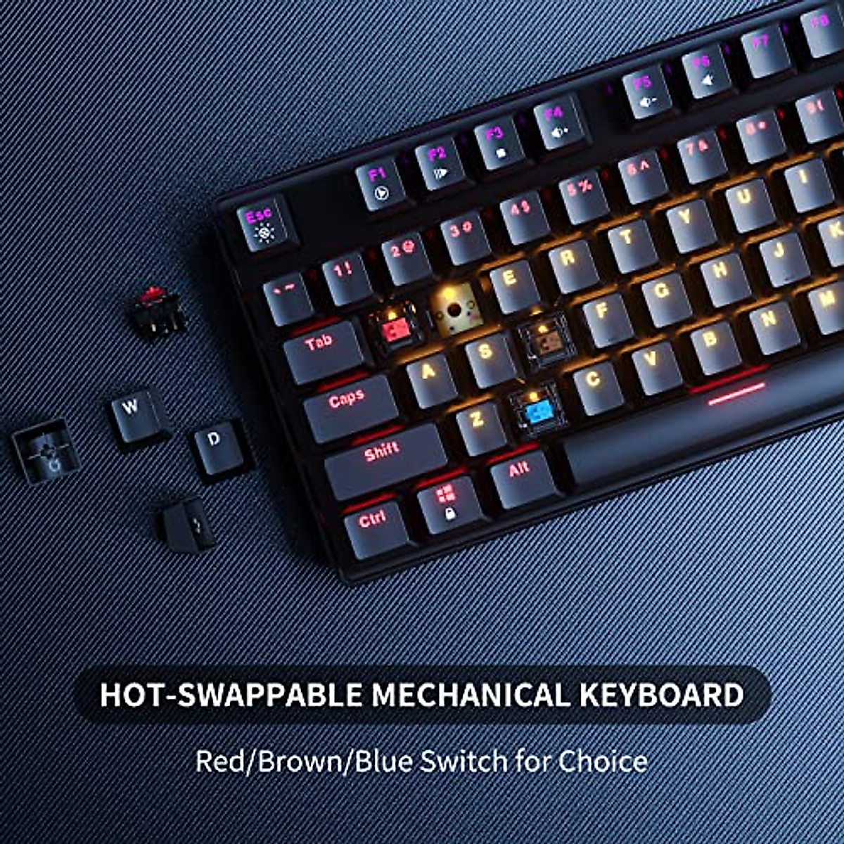 Newmen GM335 Mechanical Keyboard Wireless,USB C Wired/2.4Ghz Rechargeable Rainbow LED Backlit Gaming Keyboard,104 Key Hot Swappable Mechanical Keyboard for Mac Windows PC Laptop Brown Switch