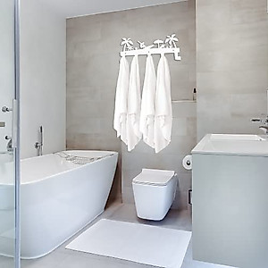 Pool Beach Towel Rack for Bathroom Wall Mount Towel Holder White Metal Towel Racks Rustproof and Waterproof Robes Coat Holder Bedroom Hanger Wall-Mounted-5 Hooks 16 Inch