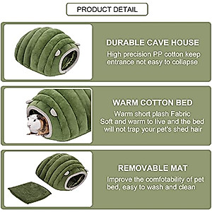 FOUUA Guinea Pig Bed, Hedgehog Hamster Hideout Warm House with Bed Mat, Cotton Caterpillar Shape Small Animals Habitat Supplies for Chinchilla, Hamster, Sugar Glider, Squirrel, Bearded Drago