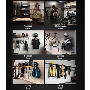 OneTigris Motorcycle Helmet Holder Wall Mount, Tactical Gear Holder with Helmet Stand and Plate Carrier Hanger, Solid Wood Wall Rack Organizer & Display for Police, Football, Cycling Gear