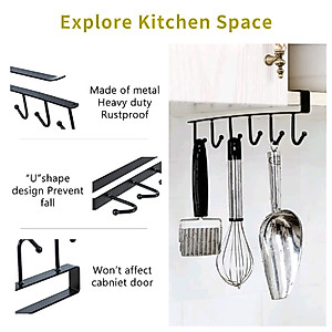 6-Hook Adhesive Mug Holder for Kitchen Cabinet/Kitchen Utensils/Brush/Cups,Fit for 0.8" Thickness Shelf or Less(2pcs Black)