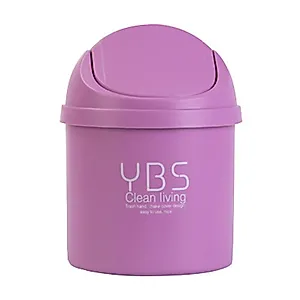Powerfulline Creative Desktop Mini Trash Can Covered Kitchen Living Room Desk Trash Box Desk Decor Purple