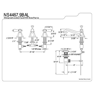 Kingston Brass NS4467BAL Water Onyx Widespread Lavatory Faucet with Brass Pop-up Drain, Black Stainless Steel with Chrome Trim