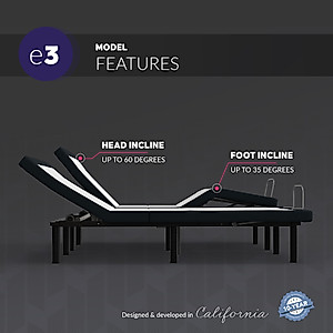 Blissful Nights Queen e3 Adjustable Bed Frame - Customizable Comfort with Wireless Remote Control, Head and Foot Incline, Easy Assembly, and 10 Year Warranty